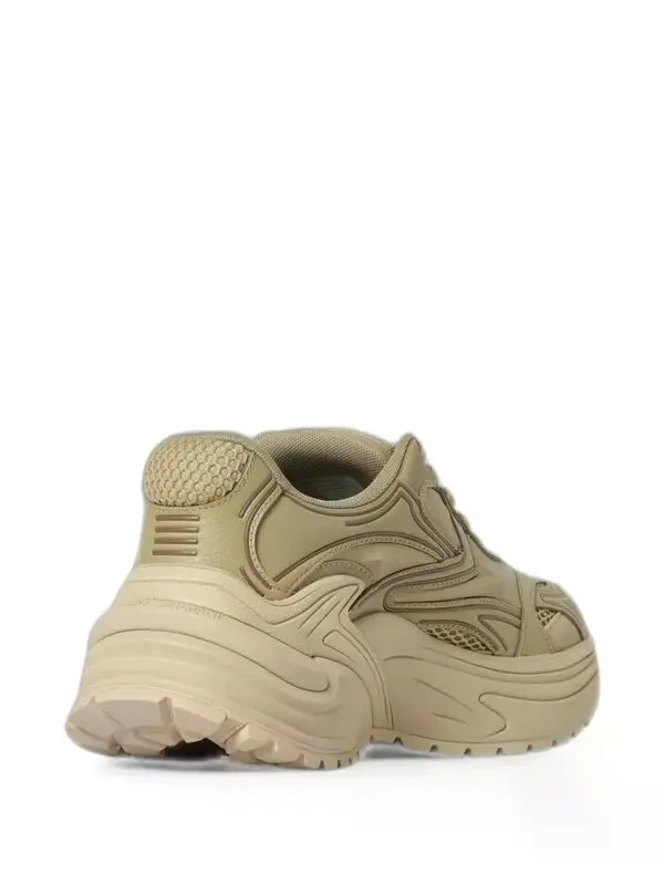 Emporio Armani Beige Mesh Panelled Lace-up Sneakers