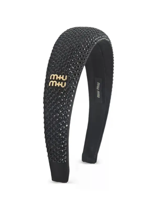 Miu Miu Crystal-embellished Padded Headband - Black