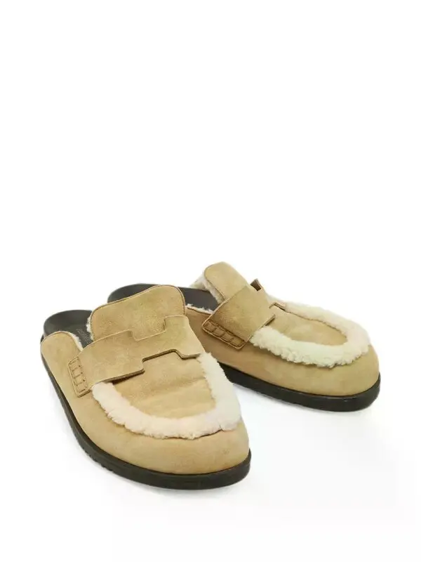 Hermès Shearling-trim Suede Mules