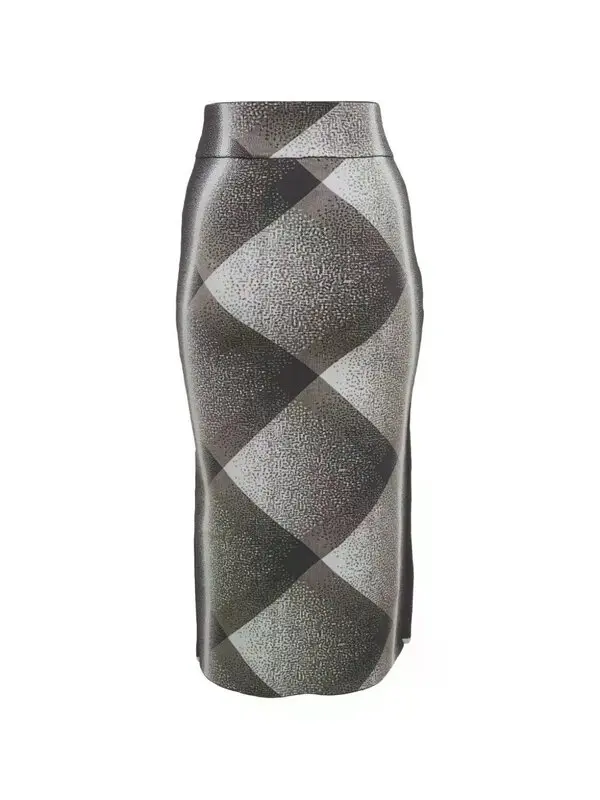 424 Plaid Curvy-slit Midi Skirt - Grey