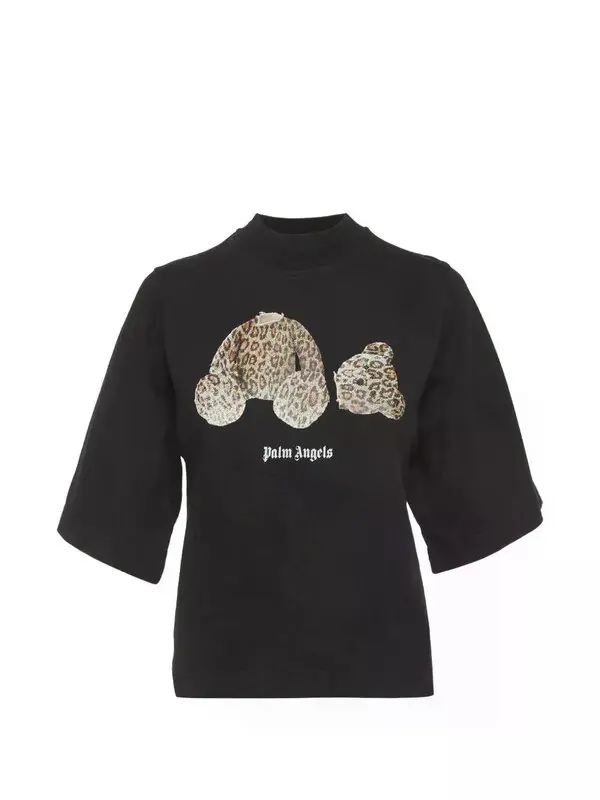 Palm Angels Teddy Print Mock Neck T-shirt - Black