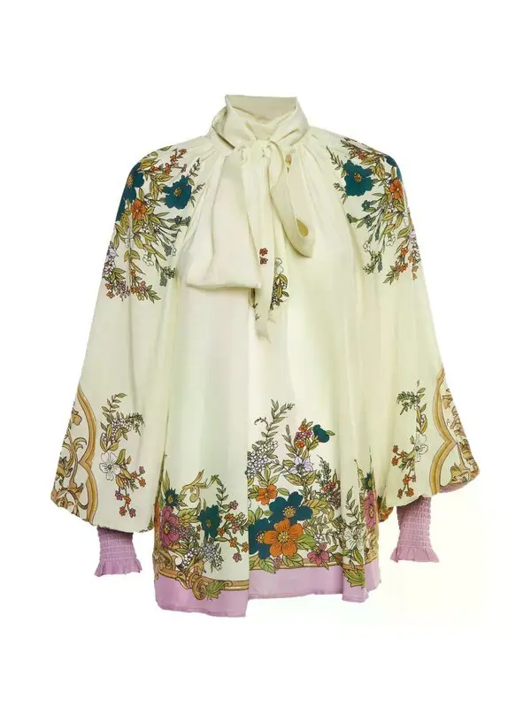 ALEMAIS Antoinette Floral-print Neck-tie Blouse - Neutrals