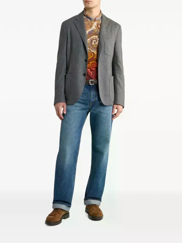 Etro Single-breasted Jacket In Plain-coloured Wool-blend Flannel