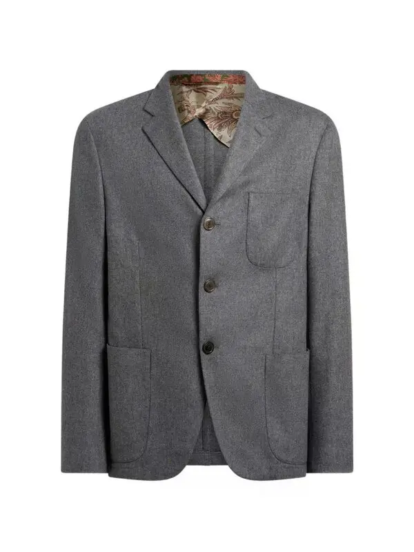 Etro Single-breasted Jacket In Plain-coloured Wool-blend Flannel - Grey