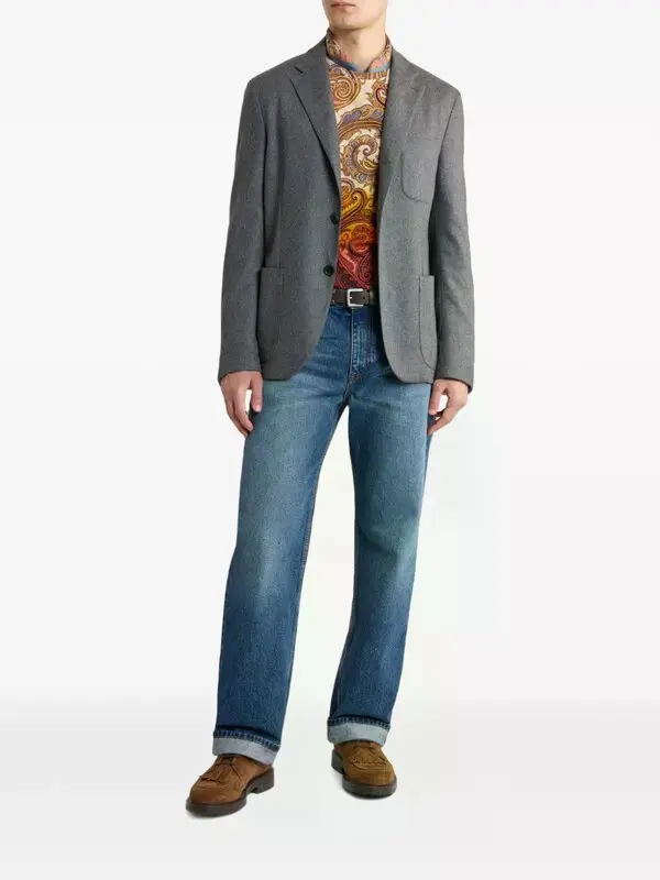 Etro Single-breasted Jacket In Plain-coloured Wool-blend Flannel