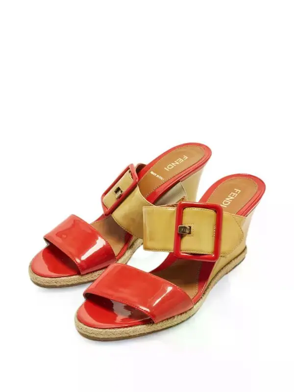 Fendi Patent Wedge Sandals - Red