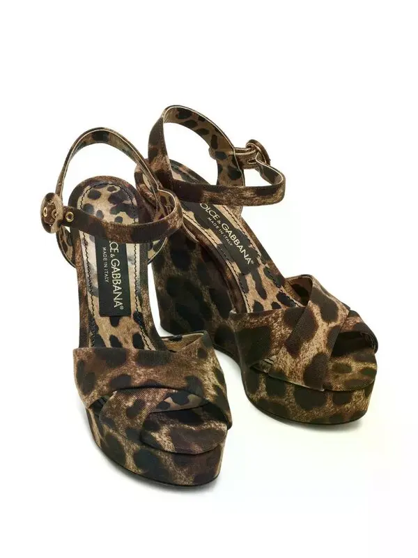 Dolce & Gabbana Leopard Print Wedge Sandals - Brown
