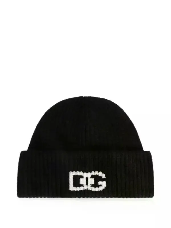 Dolce & Gabbana English Rib-knit Beanie Hat - Black