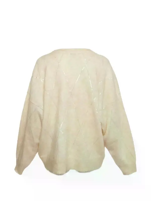 Brunello Cucinelli Sequin-embellished Argyle V-neck Sweater