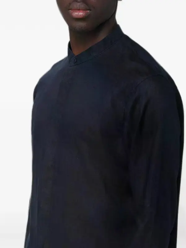 Emporio Armani Mandarin-collar Linen Shirt - Blue