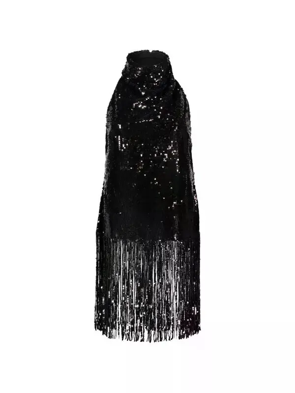 ELLERY Sequin-embellished Fringed High Neck Sleeveless Top - Black