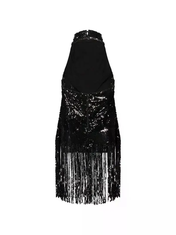 ELLERY Sequin-embellished Fringed High Neck Sleeveless Top