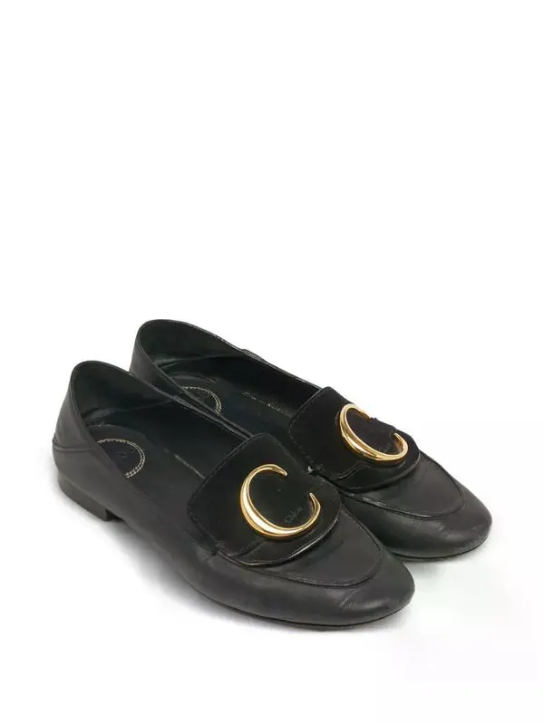 Chloé Leather C-logo Loafers - Black