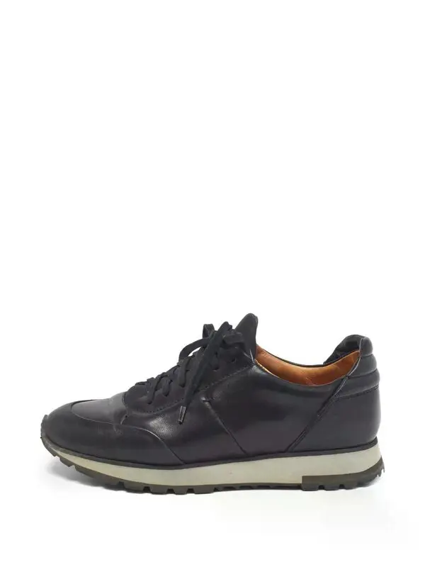 Santoni Leather Lace-up Sneakers - Black