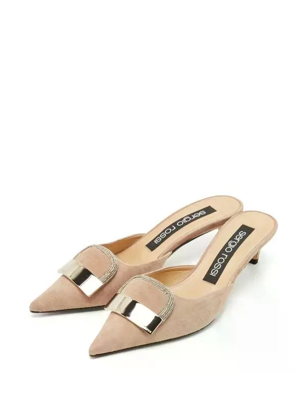 SERGIO ROSSI Embellished Pointed-toe Mules - Neutrals