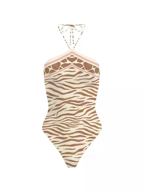 MC2 SAINT BARTH Animal Print Halterneck Swimsuit - Neutrals