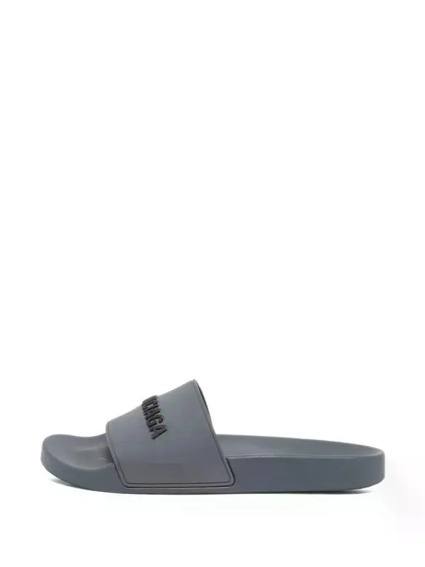Balenciaga Embossed Logo Open-toe Slides - Grey