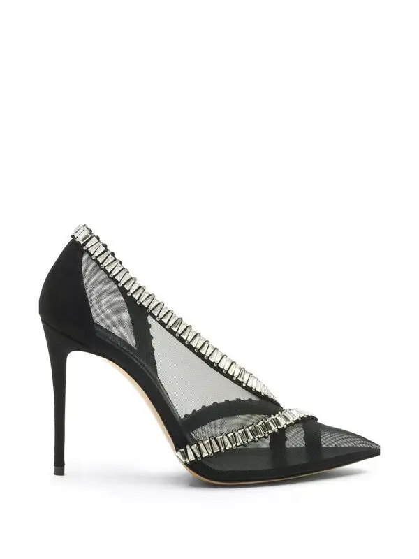 Casadei Julia Heaven Rhinestone Embellished Mesh Pumps - Black