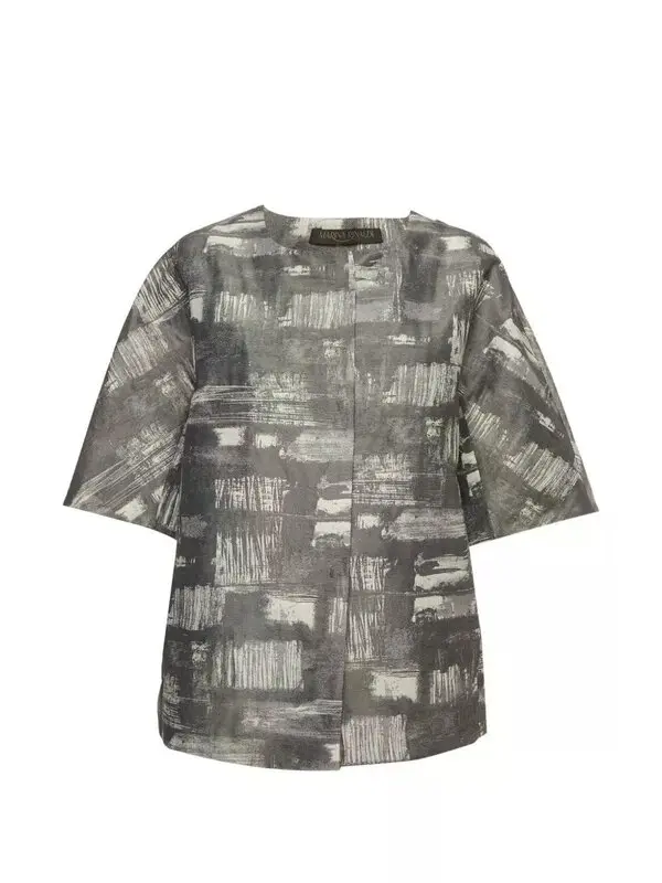 424 Abstract Print Jacquard Button-up Blouse - Grey
