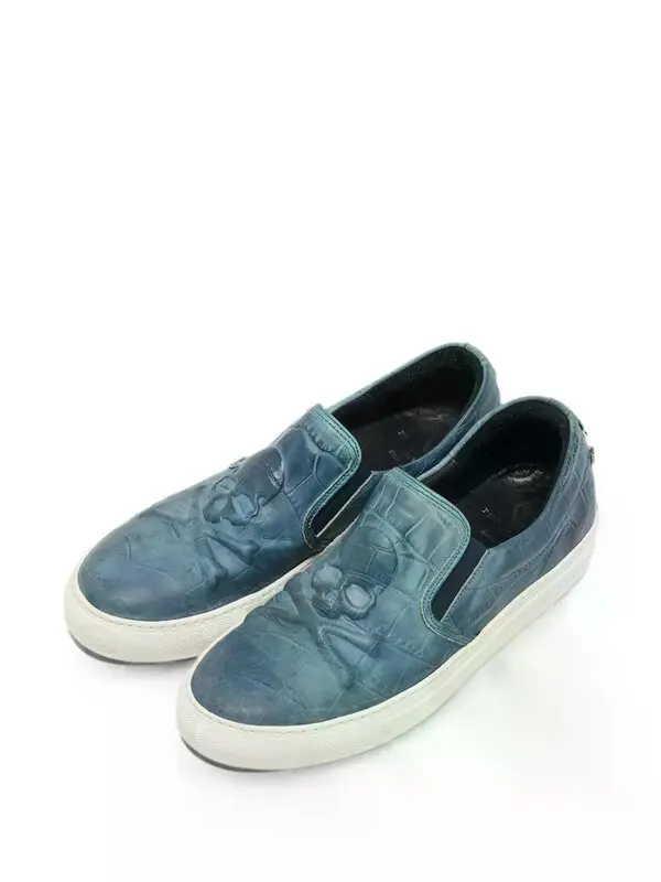 Philipp Plein Croc-embossed Leather Slip-on Sneakers - Blue