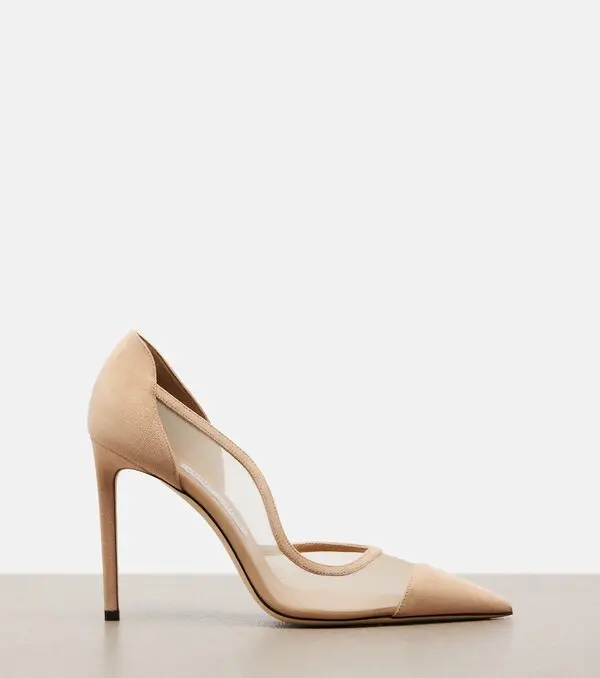 JIMMY CHOO Brigitte Suede And Mesh Pumps