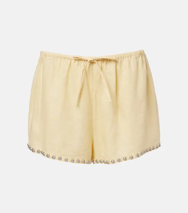 Staud Embellished Linen Shorts - Yellow