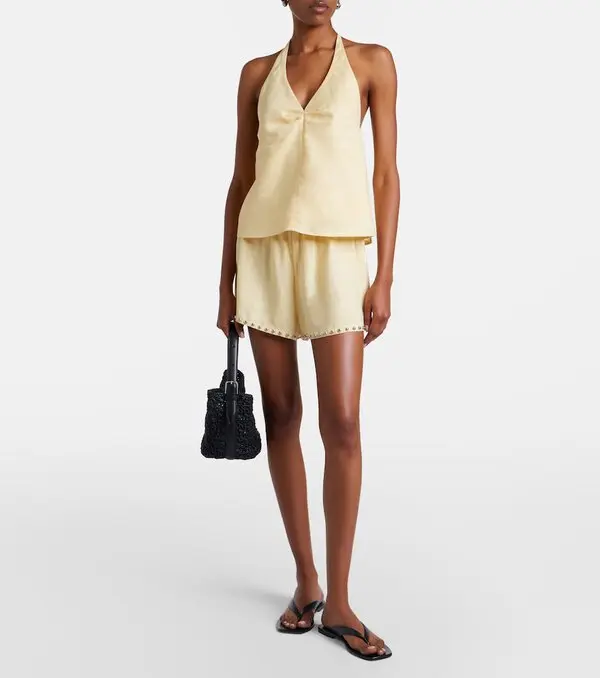 Staud Embellished Linen Shorts - Yellow