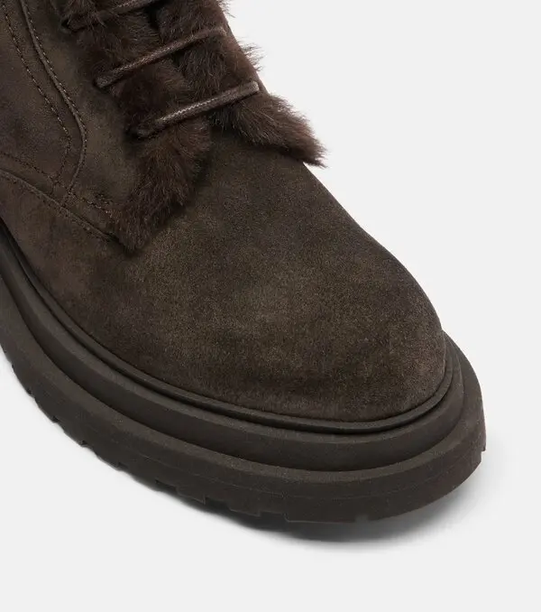 Brunello Cucinelli Monili Shearling-trimmed Suede Lace-up Boots - Brown