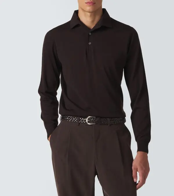 LARDINI Virgin Wool Polo Sweater - Brown