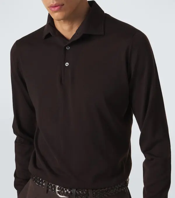 LARDINI Virgin Wool Polo Sweater - Brown