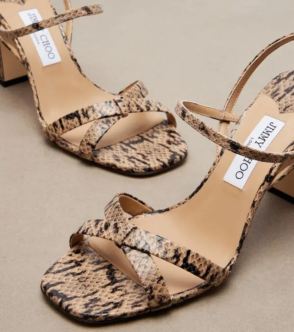 JIMMY CHOO Elsy Snake-effect Leather Slingback Sandals