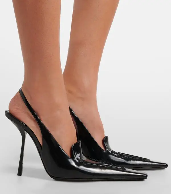 Saint Laurent Voltaire Glazed Leather Slingback Pumps