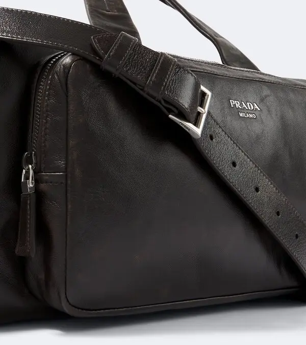 Prada Distressed Leather Duffel Bag