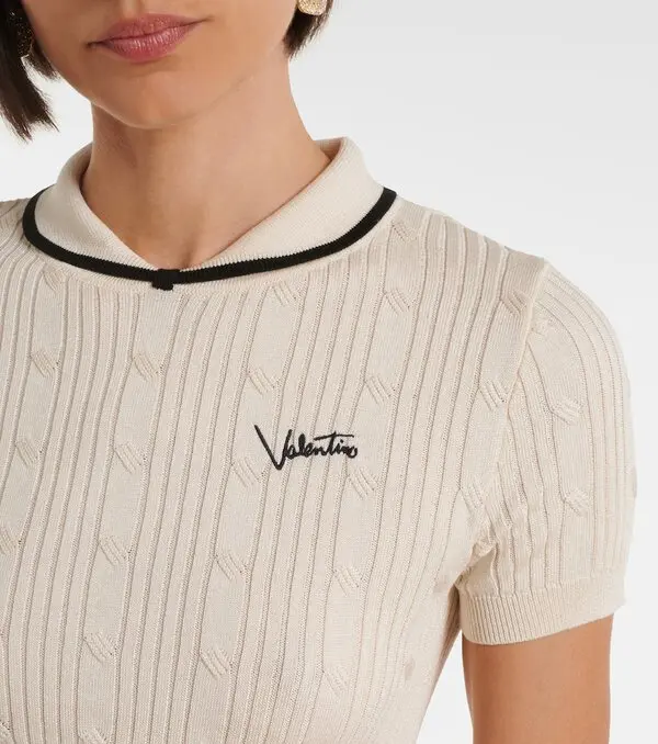 Valentino Garavani Logo Embroidered Ribbed Cotton-blend Top