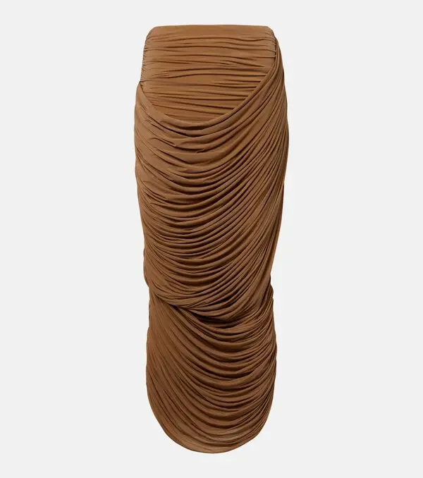 Magda Butrym Draped Ruched Jersey Midi Skirt - Brown