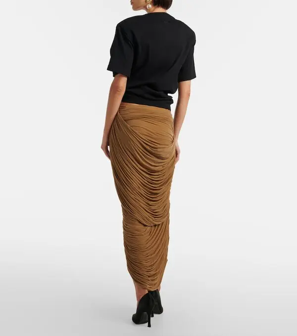Magda Butrym Draped Ruched Jersey Midi Skirt - Brown