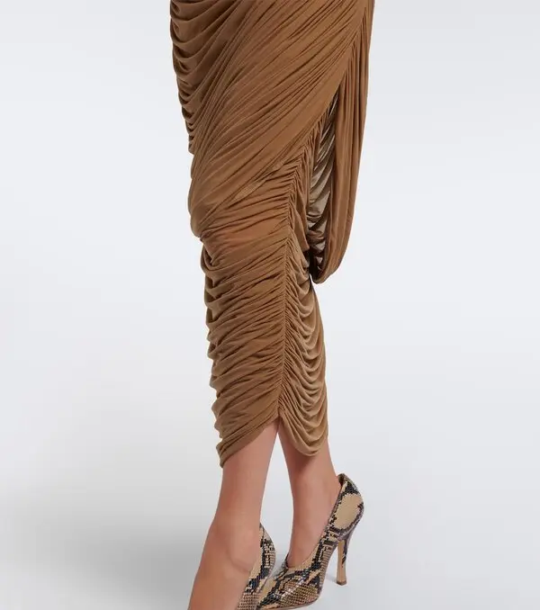 Magda Butrym Draped Ruched Jersey Midi Skirt - Brown