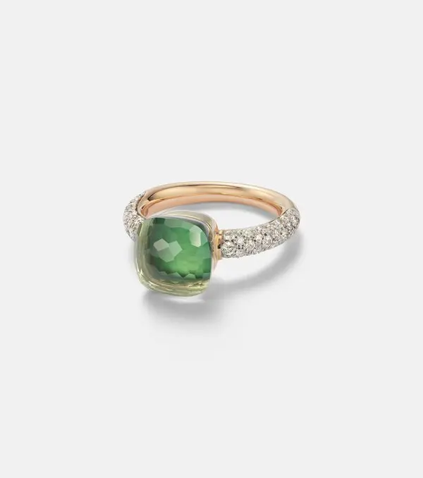 Pomellato Nudo Classic Ring In 18kt Rose And White Gold With Prasiolite, Agate, And Diamonds - Green