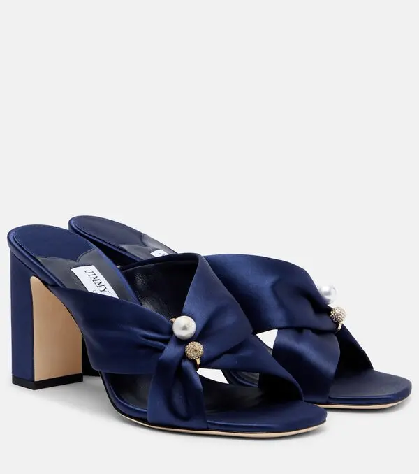 JIMMY CHOO Rafi Embellished Satin Mules - Blue