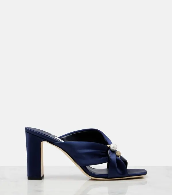 JIMMY CHOO Rafi Embellished Satin Mules - Blue