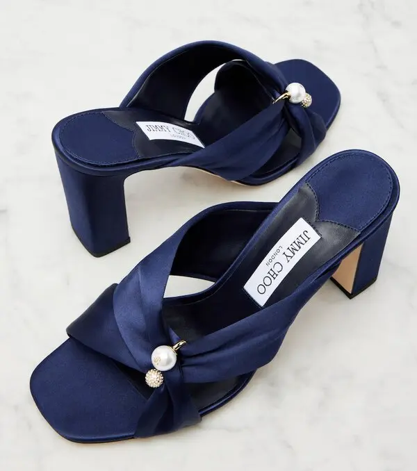JIMMY CHOO Rafi Embellished Satin Mules - Blue