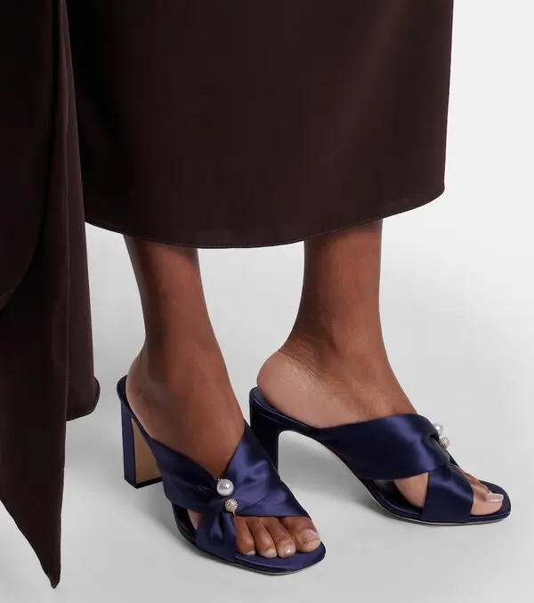 JIMMY CHOO Rafi Embellished Satin Mules - Blue