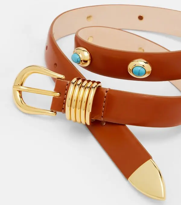DEHANCHE Hollyhock Embellished Leather Belt - Brown