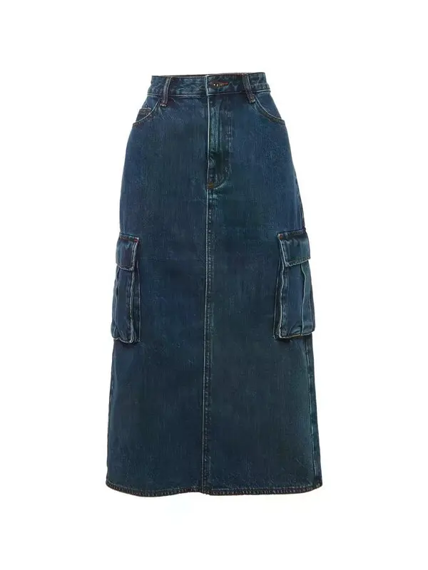 SELF-PORTRAIT Denim Cargo Midi Skirt - Blue