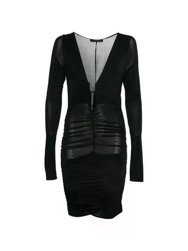 Roland Mouret Jordana Ruched V-neck Mini Dress - Black