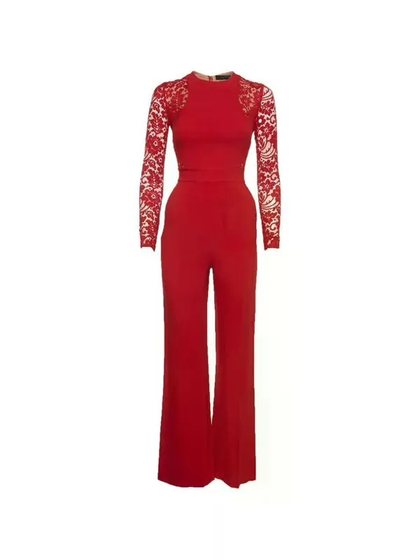 Elie Saab Lace Panel Wide Leg Jumpsuit - Red