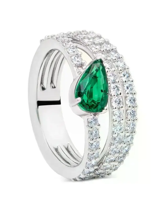 JEWELS AFICIONADO Diamond And Emerald Ring In 18k White Gold