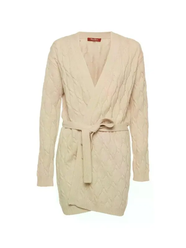 Max Mara Cable-knit Belted Cardigan - Neutrals