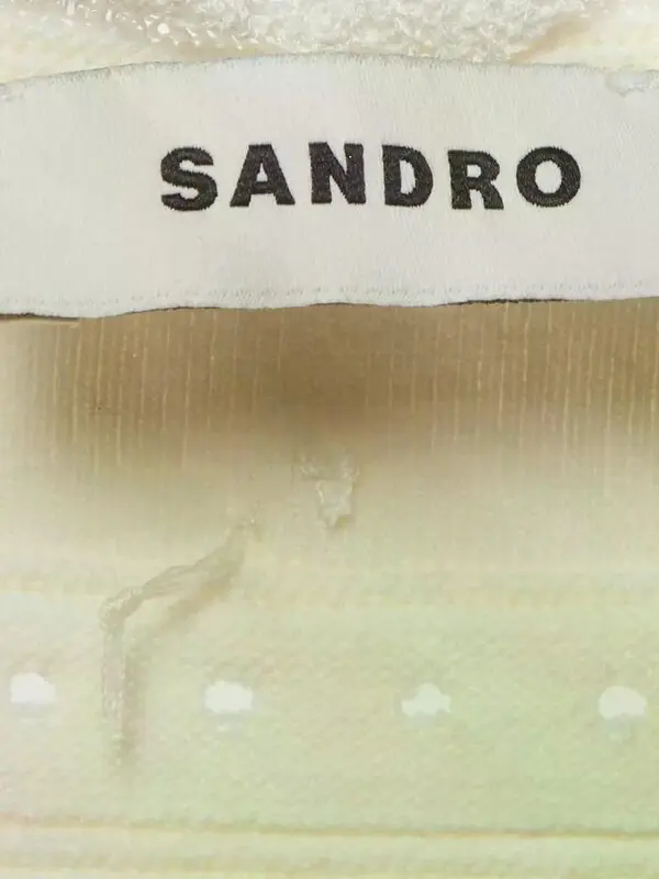 Sandro Beige Pointelle Knit Pom-pom Cut-out Top
