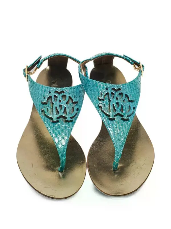 Roberto Cavalli Python-embossed Thong Sandals